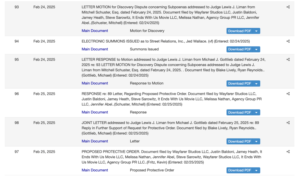 Blake Lively v. Baldoni: Analysis of Legal Documents by Date and Docket ...